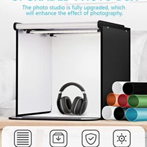 8 Pcs Backgrounds Photo Light Box, SAMTIAN Portable 16x16x16 Inches Photography Studio Light Box Shooting Tent Tabletop Photography Lighting Kit with Brightness Dimmer for Photography