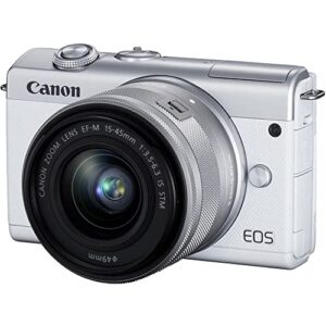 Canon EOS M200 Mirrorless Digital Camera with 15-45mm Lens (White) (3700C009) + Canon EF-M Lens Adapter + Canon EF 50mm Lens + 64GB Card + Case + Photo Software + More (Renewed)