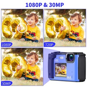 1080P 24MP Vlogging Camera,Digital Camera with 2.8'' Selfie Dual Screens,Video Camera with 16X Digital Zoom(Blue)