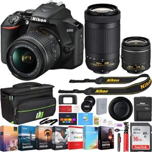 nikon d3500 24.2mp dslr camera w/af-p 18-55mm vr lens & 70-300mm dual zoom lens – (renewed) + 16gb bundle