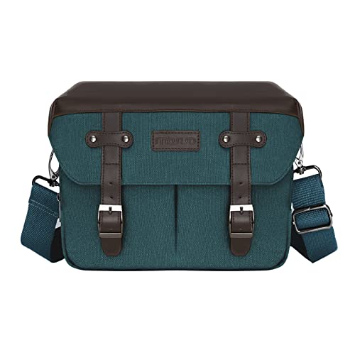 MOSISO Camera Case Crossbody Shoulder Messenger Bag, DSLR/SLR/Mirrorless Photography Vintage PU Leather Flap Gadget Bag with Rain Cover Compatible with Canon/Nikon/Sony Camera and Lens, Teal Green