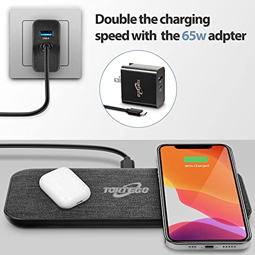 Dual Wireless Charger with 5 Charging Coils, 65W GaN Wall Charger Adapter, Compatible with iPhone and AirPods Pro