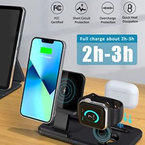 3 in 1 Charging Station for Apple Multiple Devices, Foldable Wireless Charger Portable Travel Charging Dock Charger Stand Compatible with iPhone Airpods Apple Watch with Adapter