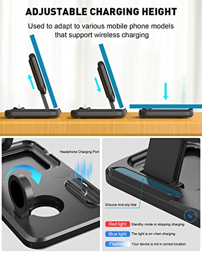 3 in 1 Charging Station for Apple Multiple Devices, Foldable Wireless Charger Portable Travel Charging Dock Charger Stand Compatible with iPhone Airpods Apple Watch with Adapter