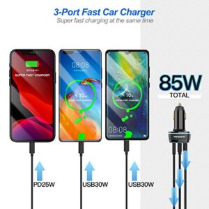 85w USB C Car Charger,WORDIMA USB Car Charger 3Port Fast Charger Cigarette Lighter USB Adapter Compatible with iPhone 14 13 12 Pro Max iPad Pro,Google Pixel,Oneplus,Samsung Galaxy S21,MacBook Pro Air