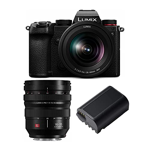 Panasonic LUMIX S5 4K Mirrorless Full-Frame L-Mount Camera with 20-60mm Lens and 16-35mm f/4 Wide Zoom Lens and DMW-BLK22 Battery Bundle (3 Items)