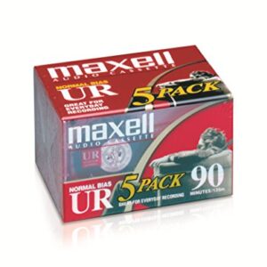 Maxell UR 90 Normal Bias Blank Audio Recording Cassette Tape, Low Noise, 90 Minute Recording Time, 5 Pack & 190319 Stereo Headphone, Black (Packaging May Vary)