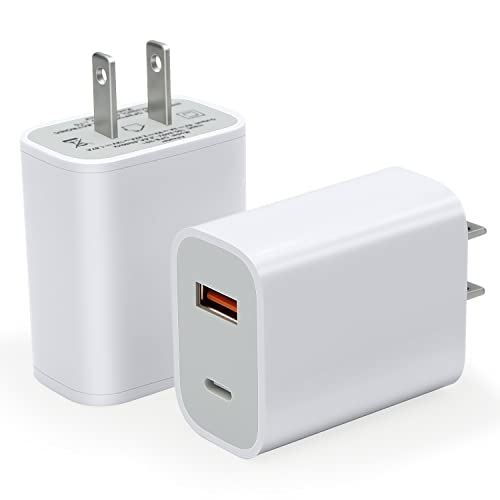 20W Fast Charger USB C, Etre Jeune 2 Pack Dual Port Type C Fast Charger Block Wall Plug Adapter PD & QC3.0 USB A Quick Charging Block for iPhone 14 13 12 Pro Max, Samsung, iPad, AirPods