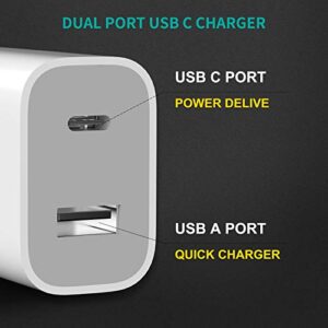 20W Fast Charger USB C, Etre Jeune 2 Pack Dual Port Type C Fast Charger Block Wall Plug Adapter PD & QC3.0 USB A Quick Charging Block for iPhone 14 13 12 Pro Max, Samsung, iPad, AirPods