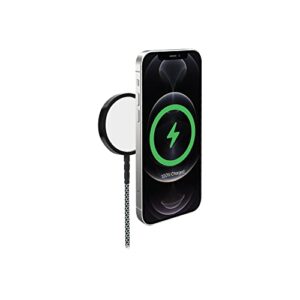 iHome Magnetic Wireless Charger with10W Durastrain Charging Nylon Cable and Silicone Cable Wrap, Compatible with MagSafe Cases, for iPhone 12/13,(Black, 10ft)