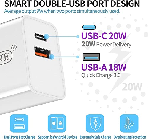 USB C Wall Charger Block,iPhone Charger Cube,20W PD Plug Charging Box,Dual Port Power Adapter Compatible with Apple Watch Series 8 7 6 5 4 3 2 Se iwatch iPhone 14 13 12 11 Pro Max SE XS XR X 8 6S Plus