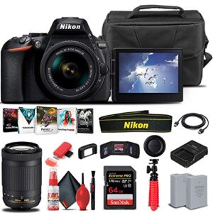 nikon d5600 dslr camera with 18-55mm lens (1576) + nikon 70-300mm lens + 64gb card + case + corel photo software + en-el14 a battery + hdmi cable + cleaning set + more (international model) (renewed)