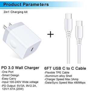 Pixel 7 Charger Block, USB C Fast Charger 20W Power Adapter Plug Android Phone Charger Box with 6ft USB C to C Cable for Pixel 7 Pro 6a 6 5a 5 4 3 2 XL, Samsung S22 Ultra S21 FE 5G S20 A53 A73 A23 A13