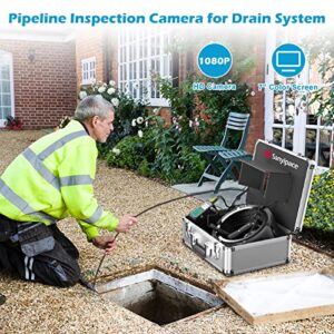 Sanyipace Sewer Camera 1080P FHD, 164FT/50M, 5X Zoom in, Remote Control, Sapphire Lens, Battery Level Display, 12 Adjustable White LED Lights, 7'' LCD Screen, Drain Inspection Camera, 16GB SD Card