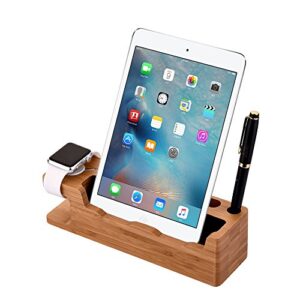 MOOZO Bamboo Wood Desktop Charging Dock Station Charger Holder Cradle Stand Compatible iPhone Xs MAX XR X 8 7 6 6S Plus Apple Watch 2 3 4 / iWatch Samsung Galaxy S8 S7 S6 Edge Plus LG HTC Smartphones