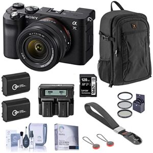 sony alpha 7c mirrorless digital camera with fe 28-60mm lens, black, bundle with 128gb sd card, backpack, wrist strap, 2x extra battery, dual charger, filter kit and accessories