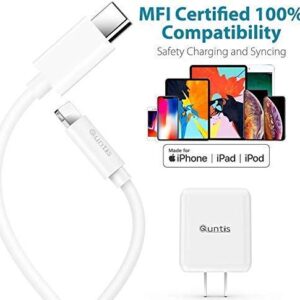 iPhone Fast Charger [MFi Certified], Quntis 20W iPhone High Speed Charger Type C Rapid Charger Plug with 6FT USB C to Lightning Cable for iPhone 14 13 Mini Pro Max 12 11 XS XR X iPad AirPods, White