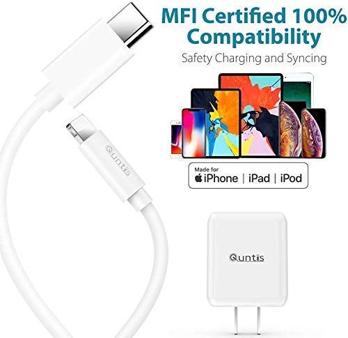 iPhone Fast Charger [MFi Certified], Quntis 20W iPhone High Speed Charger Type C Rapid Charger Plug with 6FT USB C to Lightning Cable for iPhone 14 13 Mini Pro Max 12 11 XS XR X iPad AirPods, White