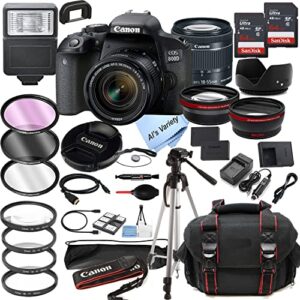 canon eos 800d rebel (t7i dslr) camera w/ef-s 18-55mm f/4-5.6 stm zoom lens + 128gb memory + case + tripod + filters (36pc bundle) (renewed)