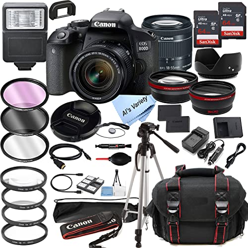 Canon EOS 800D Rebel (T7i DSLR) Camera w/EF-S 18-55mm F/4-5.6 STM Zoom Lens + 128GB Memory + Case + Tripod + Filters (36pc Bundle) (Renewed)