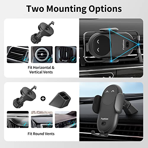 Wireless Car Charger Mount,Infrared Smart Sensor 15W Fast Charging,Kharly Fashion Auto Clamping Phone Holder for Car Vent Phone Mount Wireless Charger for iPhone 14/13/12/11 Pro Max/S22 Ultra（Black）