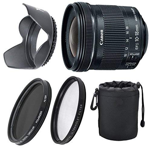 Canon EF-S 10-18mm f/4.5-5.6 is STM Lens Bundle for Canon EOS 7D, 60D EOS Rebel SL1, T1i,T2i,T3, T3i, T4,T5,T5i,XS, XSi,XT,XTi + UV & Polarizer+ Top Value (Renewed)