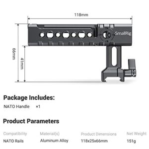 SmallRig NATO Top Handle Quick Release Handgrip, Built-in Cold Shoe Mount, 1/4''-20 and 3/8''-16 Thread Holes, Locating Holes for ARRI Standard, Back/Forward Adjustable - 1955