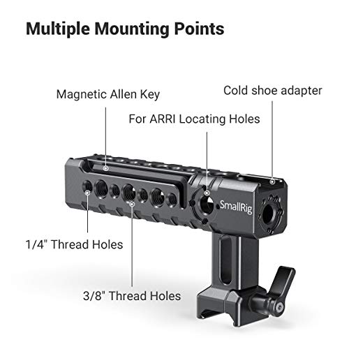 SmallRig NATO Top Handle Quick Release Handgrip, Built-in Cold Shoe Mount, 1/4''-20 and 3/8''-16 Thread Holes, Locating Holes for ARRI Standard, Back/Forward Adjustable - 1955