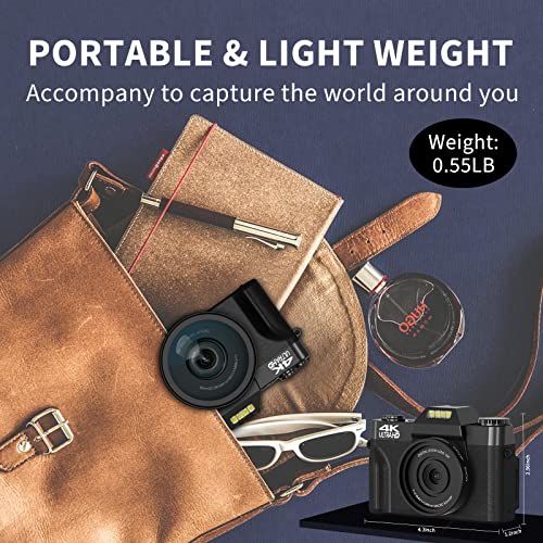 VJIANGER Digital Camera for Photography and Video 4K 48MP Vlogging Camera for YouTube with 180° Flip Screen,16X Digital Zoom,52mm Wide Angle & Macro Lens, 32GB TF Card, 2 Batteries (W01-Black)