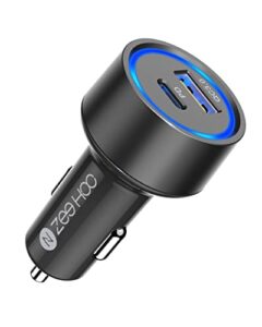 car charger, zeehoo usb c car charger adapter qc 3.0&pd dual port 45w fast charging for apple iphone 14 13 12 11 pro max mini, samsung galaxy s23 ultra/s22/z fold4 flip 4/s21/note20/pixel/lg