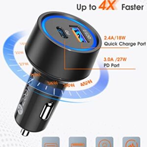 Car Charger, ZeeHoo USB C Car Charger Adapter QC 3.0&PD Dual Port 45W Fast Charging for Apple iPhone 14 13 12 11 Pro Max Mini, Samsung Galaxy S23 Ultra/S22/Z Fold4 Flip 4/S21/Note20/Pixel/LG