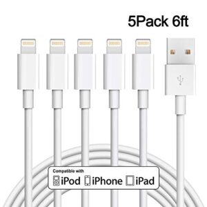 sundix iphone charger, 5 pack 6ft lightning cable iphone charging syncing cord charger cable compatible iphone x 8 8plus 7 7plus 6s 6splus 6 6plus se 5 5s 5c more