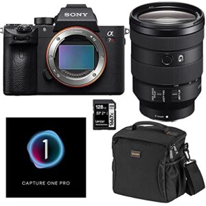 sony alpha a7r iii mirrorless digital camera (v2) with fe 24-105mm f/4 g oss lens bundle with capture one pro photo editing software, 128gb sd card, bag