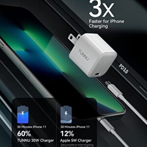 TUNNU 30W USB C Charger Mini GaN PD Fast Charging Block - PPS 33W Wall Power Adapter for Type C Smartphone Tablet - Compatible with Apple iPhone 13/12/Pro iPad Samsung Google Pixel MacBook Air