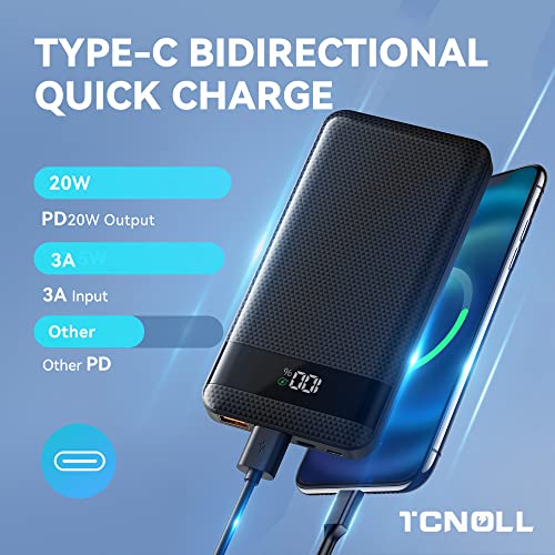 TCNOLL Portable Charger Power Bank 10000mAh Fast Charging PD 20W USB C Dual QC4.0 Ports 5V 3A External Battery Pack Compatible with iPhone 13 14 Pro Max Samsung Galaxy s23 s22+ Google iPad [2023 New]