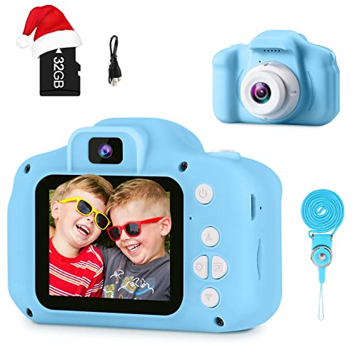 GKTZ Toys for 3-8 Year Old Boys, Kids Selfie Camera Children Digital Video Toddler Camera, Birthday Gift for Boys and Girls Age 3 4 5 6 7 8 with 32GB Card - Blue