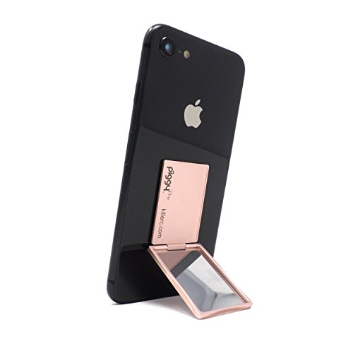 Flip Stand (aka Piggy Pro) Adjustable Phone Stand & Grip with Compact Mirror, Compatible with Magnet Car Mount (Rose Gold)