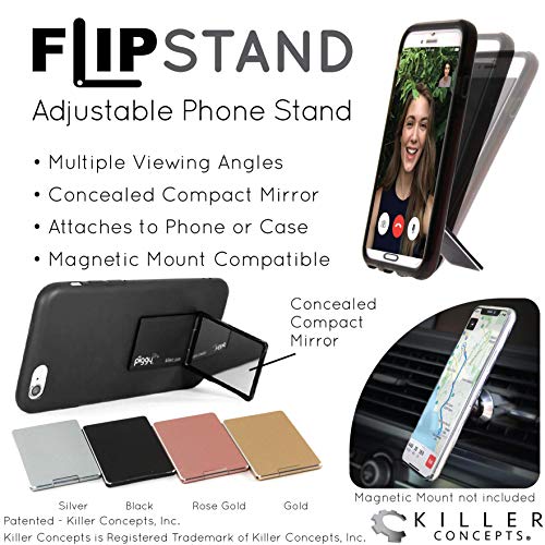 Flip Stand (aka Piggy Pro) Adjustable Phone Stand & Grip with Compact Mirror, Compatible with Magnet Car Mount (Rose Gold)