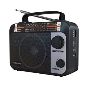 multi-band am/fm/sw1-2 radio transistor radio ac or battery operated with best reception big speaker and precise tuning knob with aux in & 3.5mm earphone jack