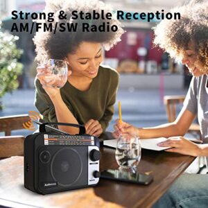 Multi-Band AM/FM/SW1-2 Radio Transistor Radio AC or Battery Operated with Best Reception Big Speaker and Precise Tuning Knob with AUX in & 3.5mm Earphone Jack