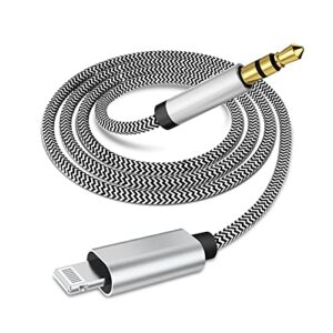 [apple mfi certified] lightning to 3.5mm aux stereo audio cable, nylon iphone aux cord adapter for car compatible with iphone 14/13/12/11/xs/xr/x/8/7 to speaker/home stereo/headphone(3.3ft-silver)