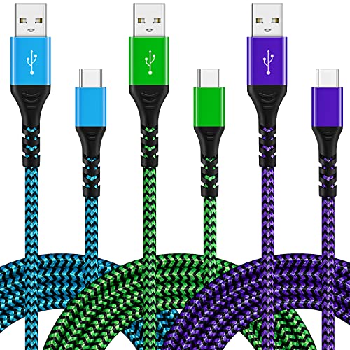 Boxeroo USB Type C Cable (3Pack 10ft), USB2.0 Fast Charge Nylon Braided USB C to USB A Charging Cable Compatible for Galaxy S10 S9 S8 Plus Note 9 8, LG V40 V30 G6 G5, Switch