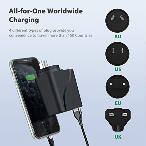 RoyPow 36W USB C Charger with Car Cigarette Lighter Socket, 3-Ports Wall Charger 18W PD3.0 Travel Plug 110V/120V to 12V/3A AC to DC Converter Power Adapter for iPhone, Galaxy, Pixel, iPad