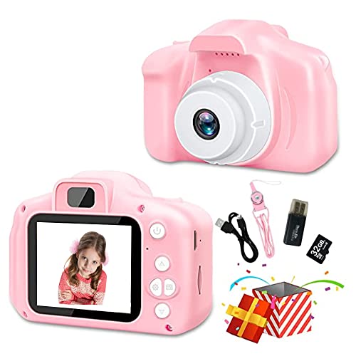 Upgrade Kids Camera for Girls, Christmas Birthday Gifts for Girls Age 3-9, HD Digital Video Cameras for Toddler, Toy for 3 4 5 6 7 8 9 Year Old Girl with 32GB SD Card & Card Reader