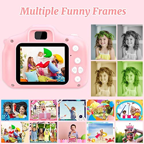 Upgrade Kids Camera for Girls, Christmas Birthday Gifts for Girls Age 3-9, HD Digital Video Cameras for Toddler, Toy for 3 4 5 6 7 8 9 Year Old Girl with 32GB SD Card & Card Reader