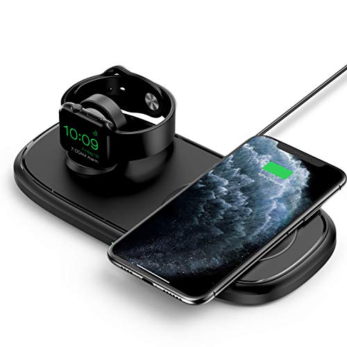 GINRGERS Wireless Charger,2 in 1 Charging Dock with iWatch Stand,iPhone Charger Compatible iphone13/12/11/X/XS Pro Max/ 8, 7/6/SE/5/4/3/2, Galaxy S21/S20/S10/S9/S8, Google, etc, Black