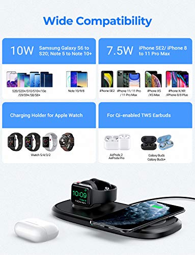 GINRGERS Wireless Charger,2 in 1 Charging Dock with iWatch Stand,iPhone Charger Compatible iphone13/12/11/X/XS Pro Max/ 8, 7/6/SE/5/4/3/2, Galaxy S21/S20/S10/S9/S8, Google, etc, Black