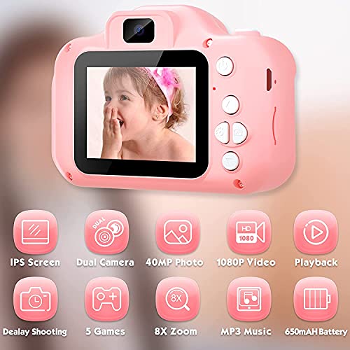 goopow Kids Selfie Camera, Christmas Birthday Gifts for Boys Girls Age 3-9, HD Digital Video Cameras for Toddler Children Toy for 3 4 5 6 7 8 Year Old Boy with 32GB SD Card