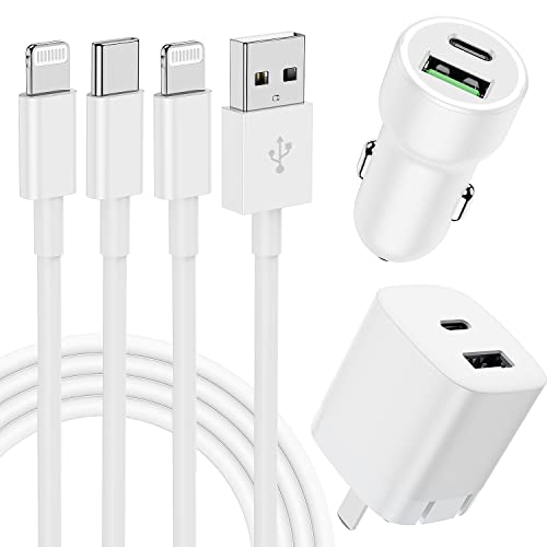 iPhone 14 13 Fast Charger Kit, PD 20W USB C Wall Charger Block + 20W Car Charger Adapter with 2Pack [Apple MFi Certified] 6ft Lightning Cable Fast Charging for iPhone 14 13 12 11 Pro Max Mini/iPad