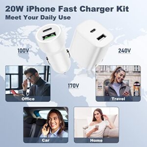 iPhone 14 13 Fast Charger Kit, PD 20W USB C Wall Charger Block + 20W Car Charger Adapter with 2Pack [Apple MFi Certified] 6ft Lightning Cable Fast Charging for iPhone 14 13 12 11 Pro Max Mini/iPad